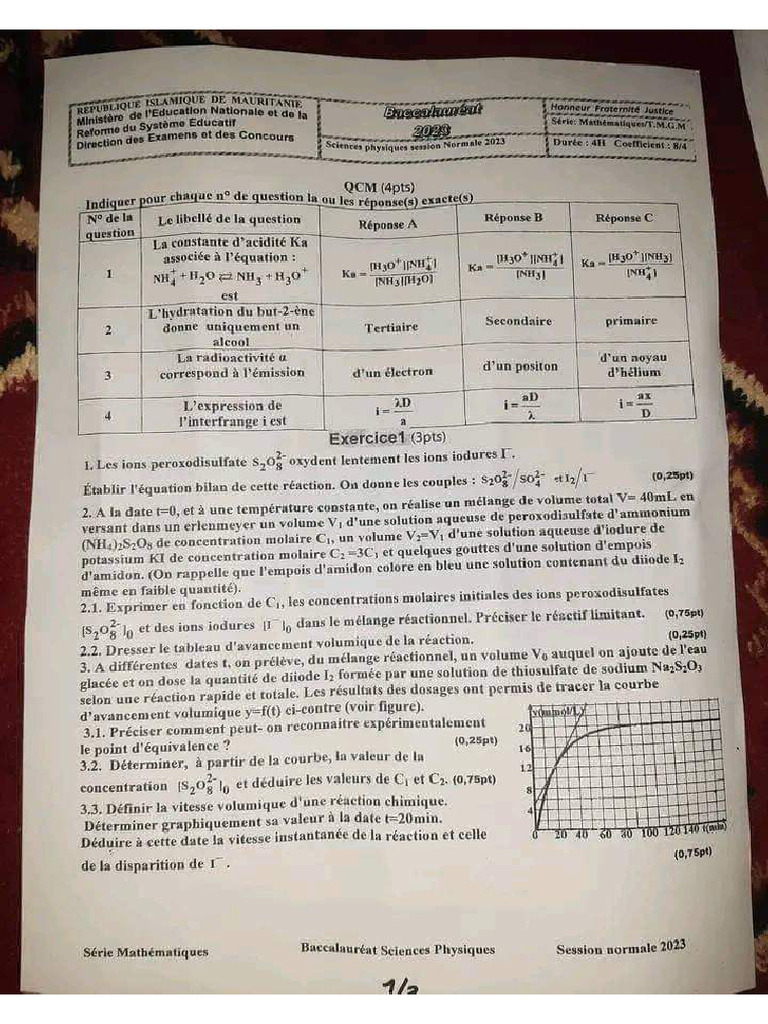 Correction PC BAC C TM 2023 | PDF