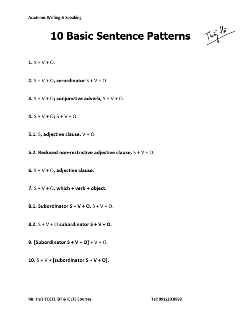 10 Basic Sentence Patterns | PDF