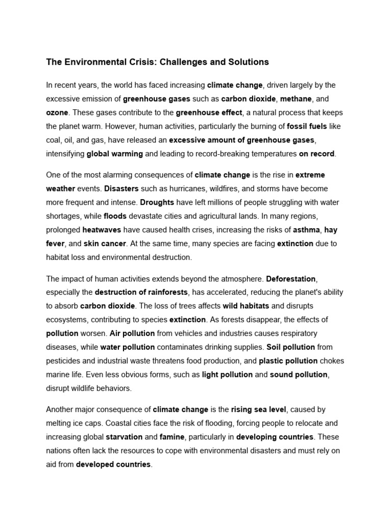 The Environmental Crisis - Challenges and Solutions | PDF | Climate ...