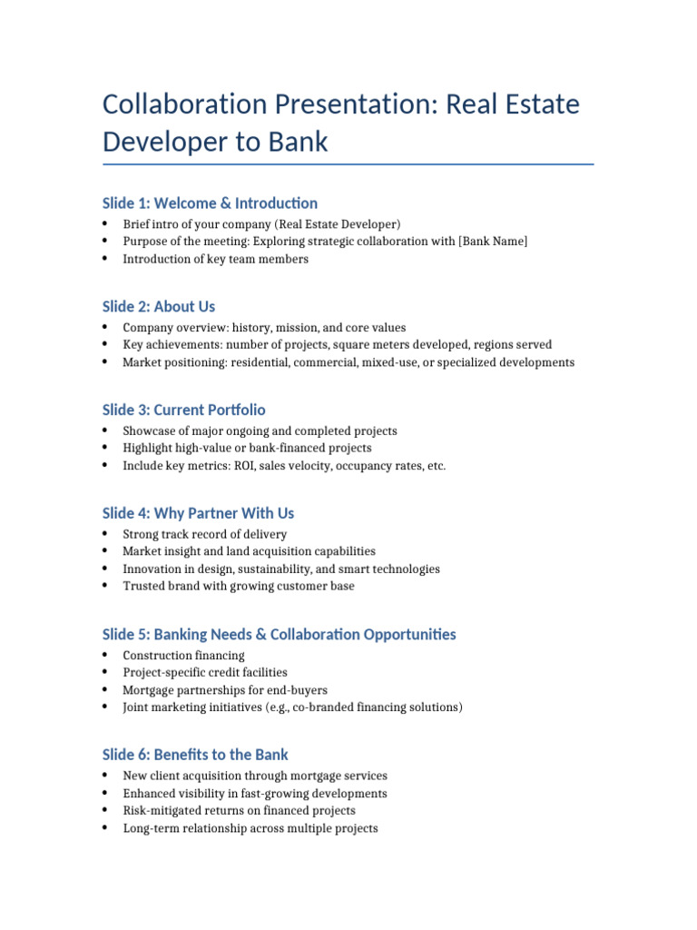 Real Estate Developer-Bank Collaboration | PDF
