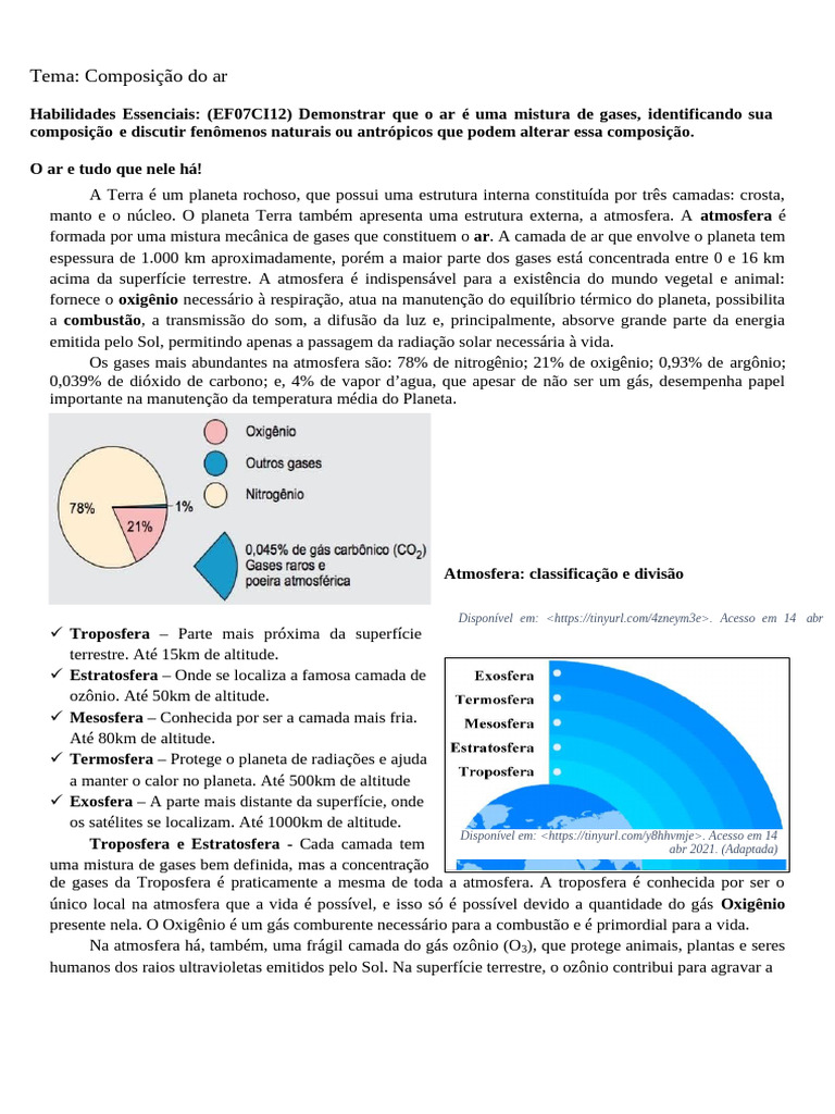 Atividade Camadas Da Atmosfera | PDF | Atmosfera | Combustão