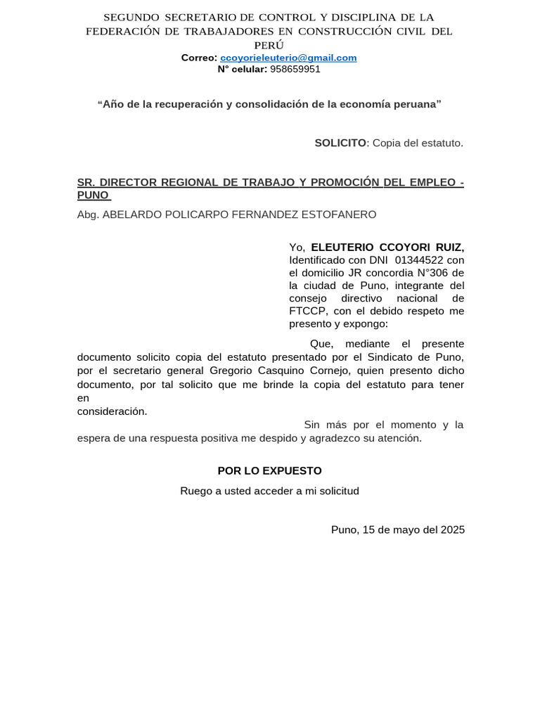 Solicitud de Estatuto | PDF