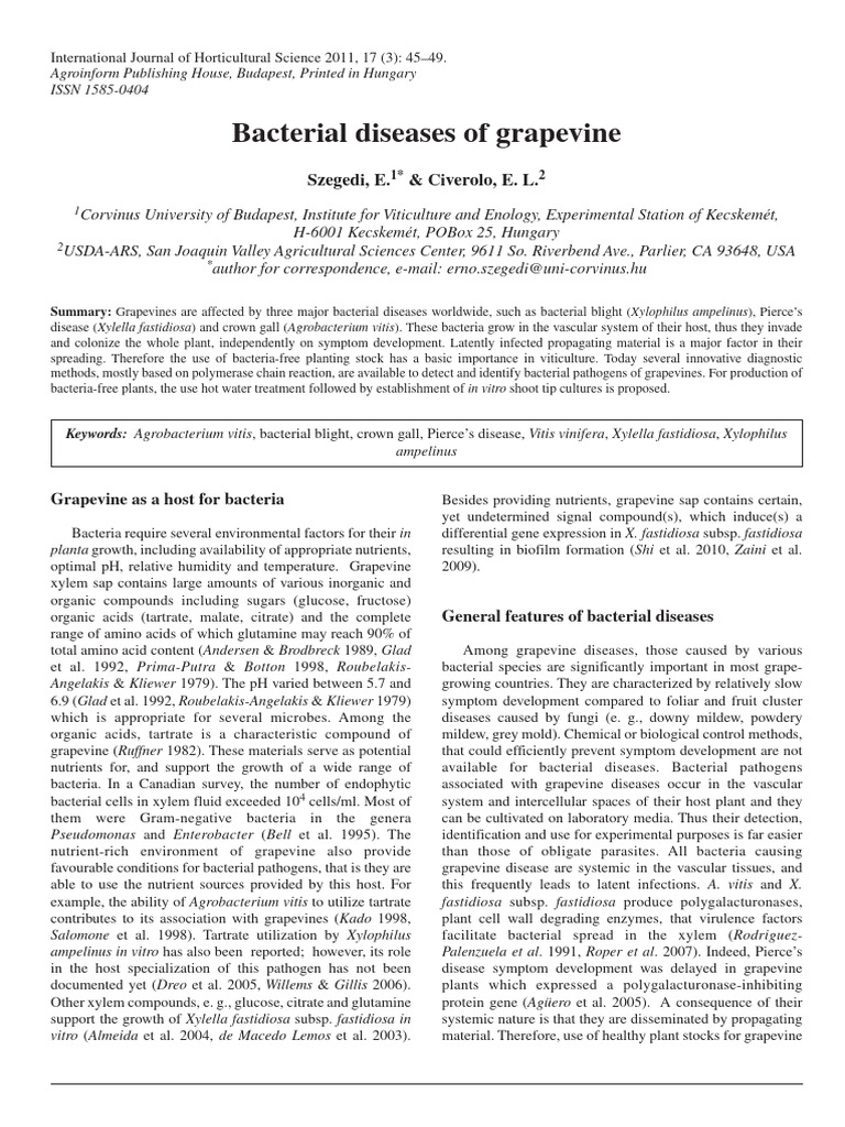2011 - Bacterial Diseases of Grapevine | PDF | Bacteria | Biology