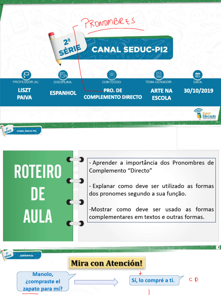 slide complemento direto e indireto | PDF | Objeto (gramática) | Pronombre