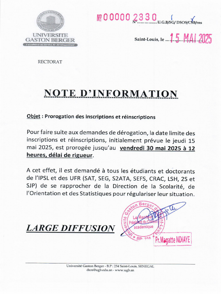 Prorogation Des Inscriptions Et Rã©inscriptions | PDF