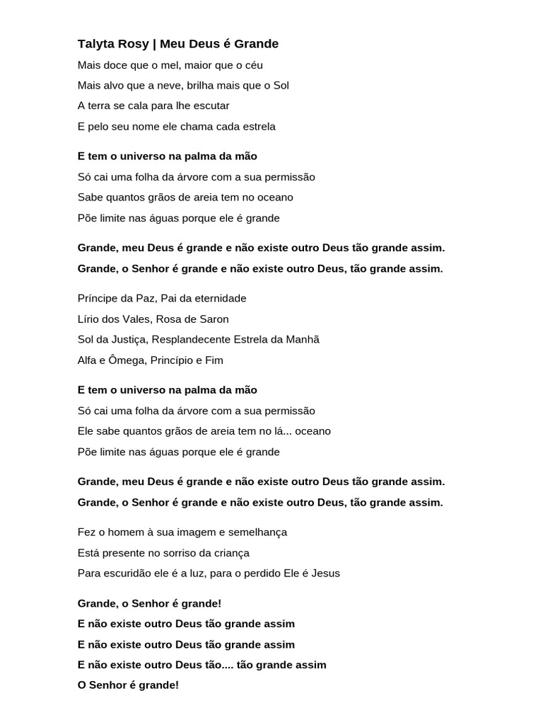 Letra Meu DEus É Grande | PDF