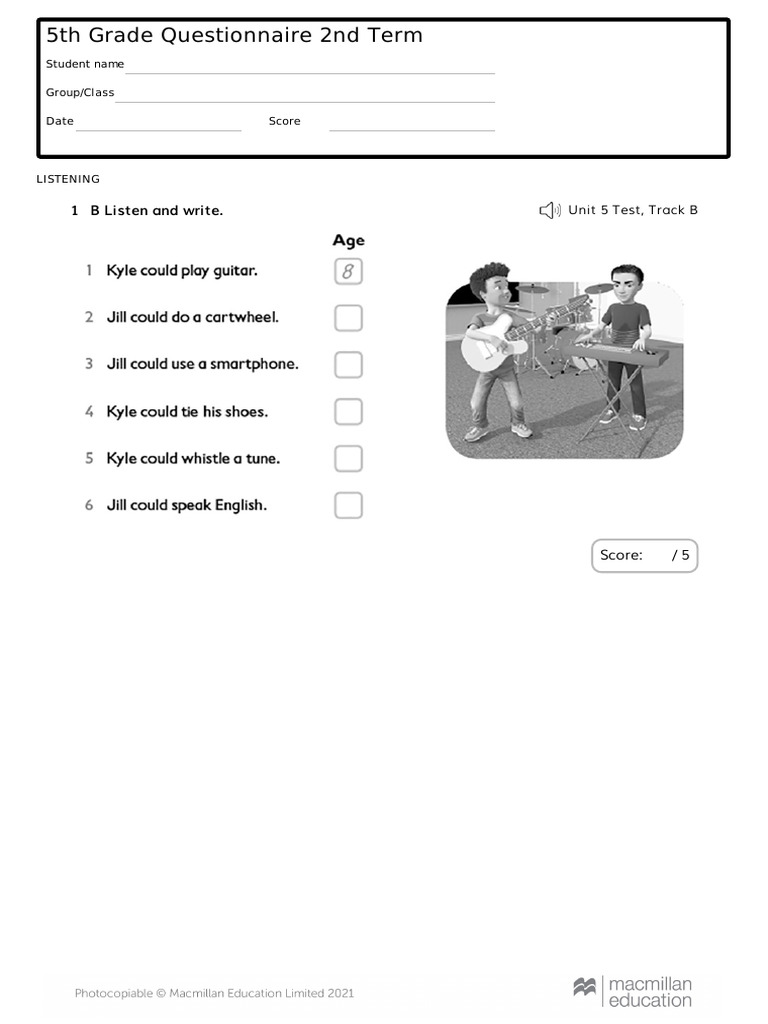2nd Term Questionnaire 5th Grade | PDF