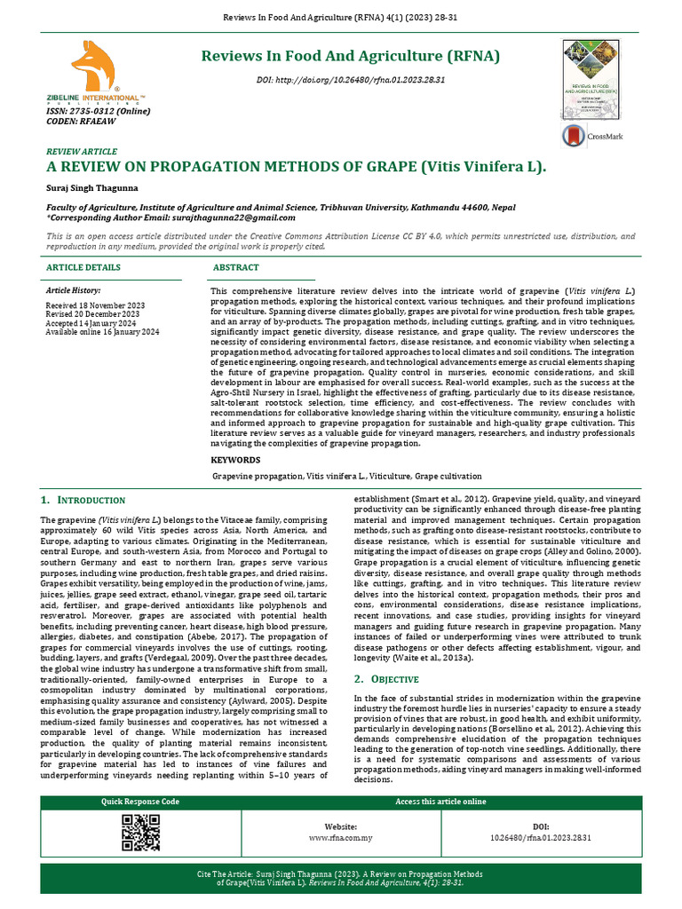 2023 - A Review On Propagation Methods of Grape | PDF | Vitis | Vineyard