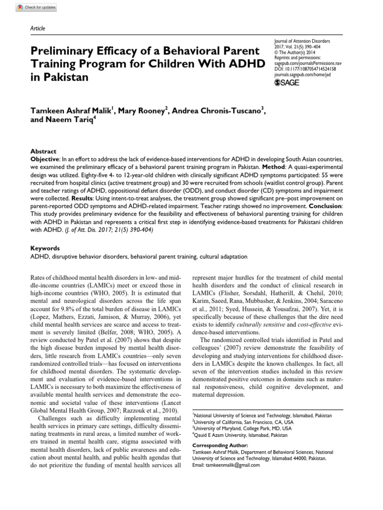 Preliminary Efficacy of A Behavioral Parent Training Program For ...
