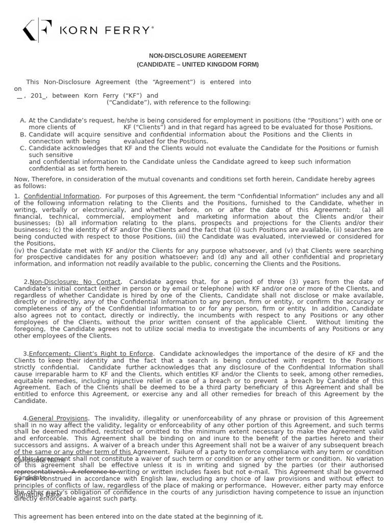 Candidate NDA UK Law Requirements | PDF | Non Disclosure Agreement ...