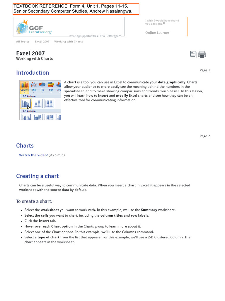 Creating Charts in Excel 2007 | PDF | Microsoft Excel | Chart
