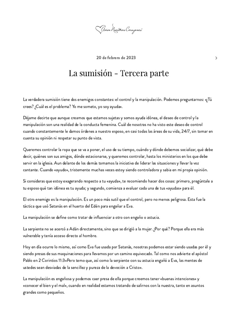 La Sumisión - Tercera Parte - Mujer Verdadera Blog - Aviva Nuestros ...
