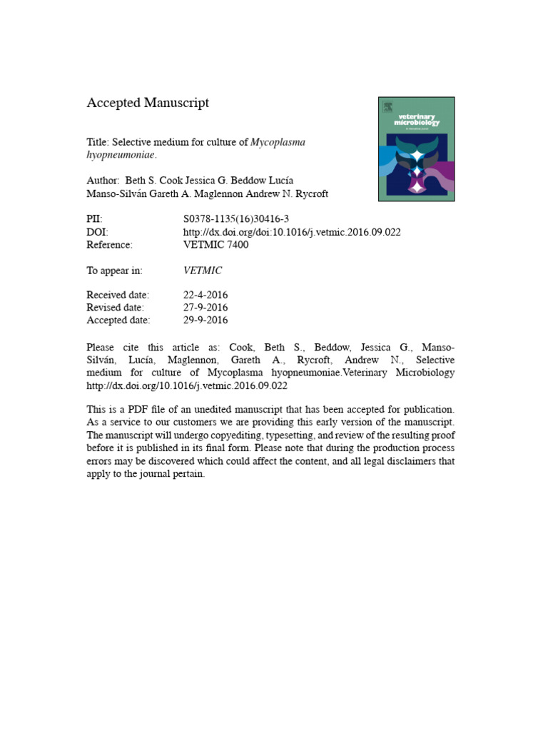 Selective Medium for Mycoplasma hyopneumoniae | PDF | Agar | Colony ...