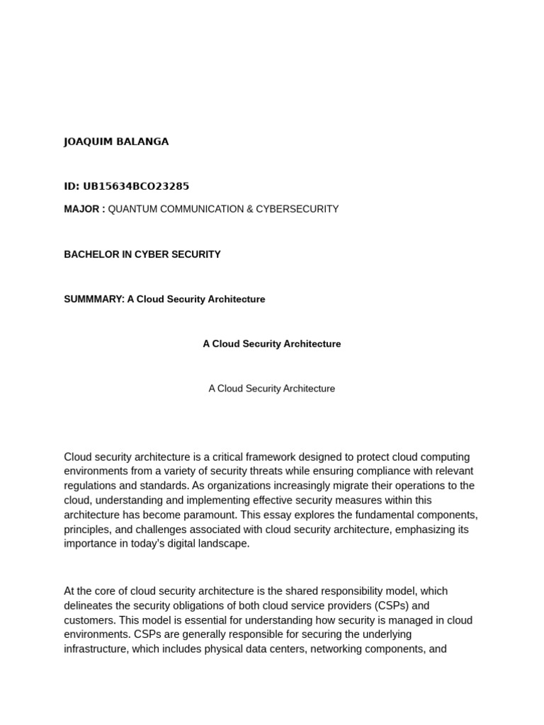 A Cloud Security Architecture | PDF | Security | Computer Security