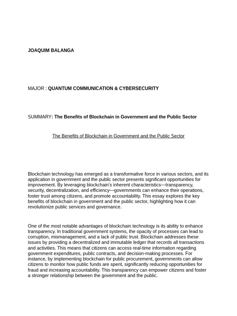 Benft Blkchain Gov Public Sector | PDF | Governance