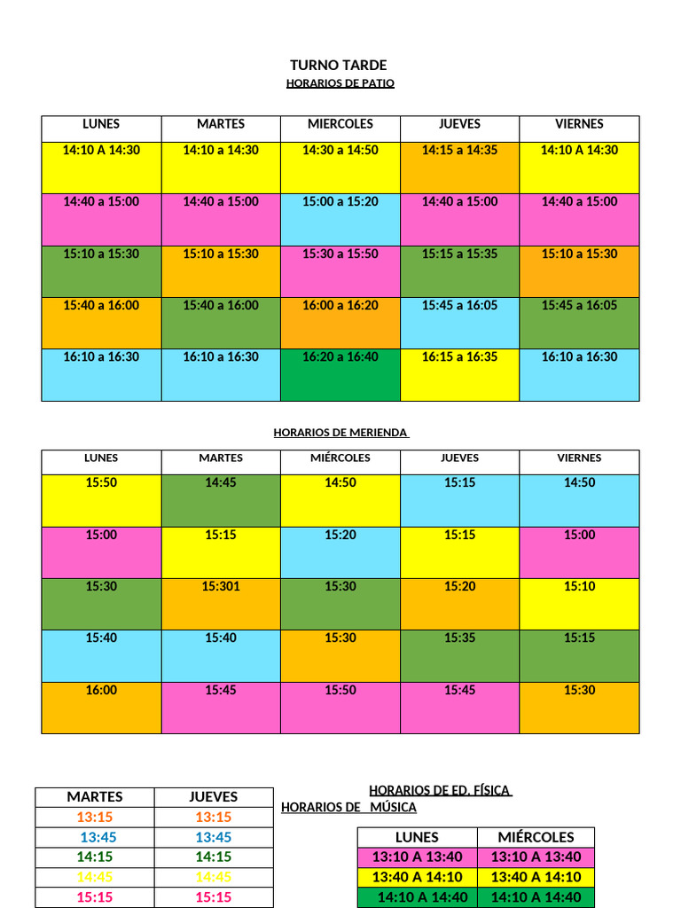 Horarios Turno Tarde-1 | PDF