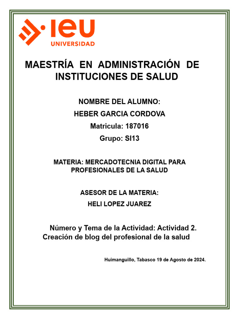 Creación de Blog para Profesionales de Salud | PDF | Servicio de redes ...