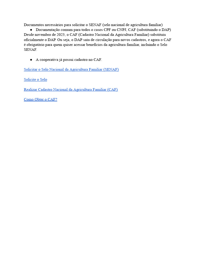 Documentos para Solicitar o SENAF | PDF