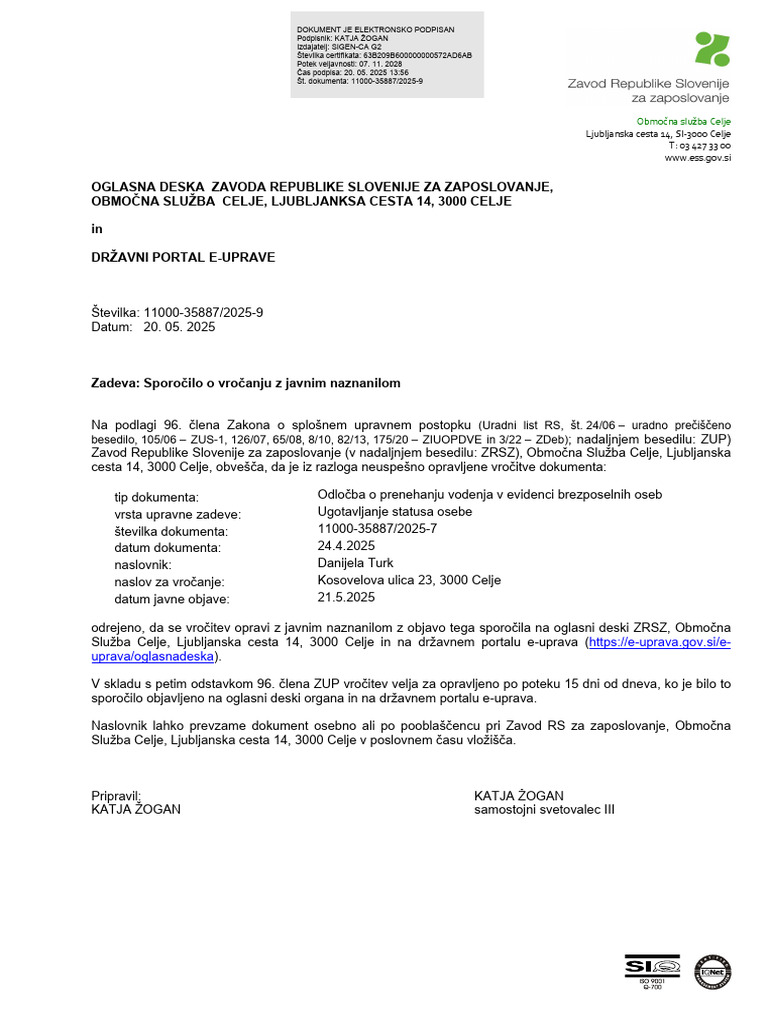 Sporo Ilo o Vro Anju Z Javnim Naznanilom OS-Priloga5 Oe | PDF