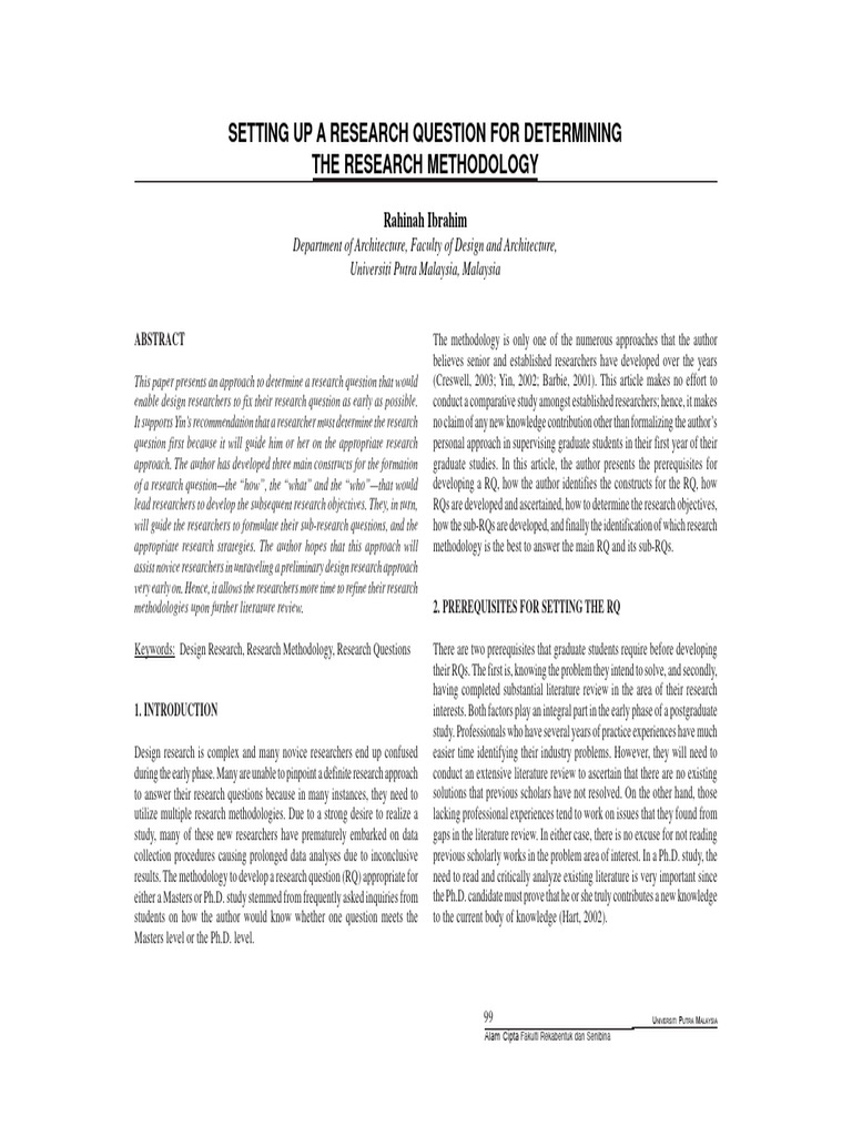Setting Up A Research Question For Determining The Research Methodology ...