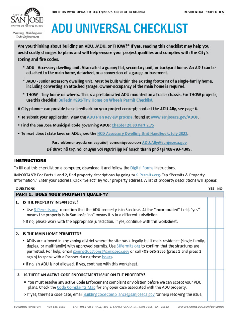 Bulletin 210 ADU Universal Checklist | PDF
