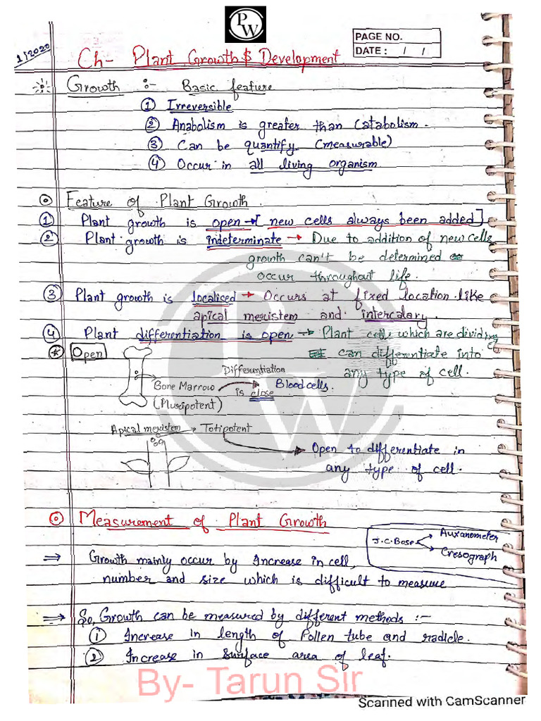 Plant Growth and Development _ Handwritten Notes || (Yakeen 2.0 2023 PW ...