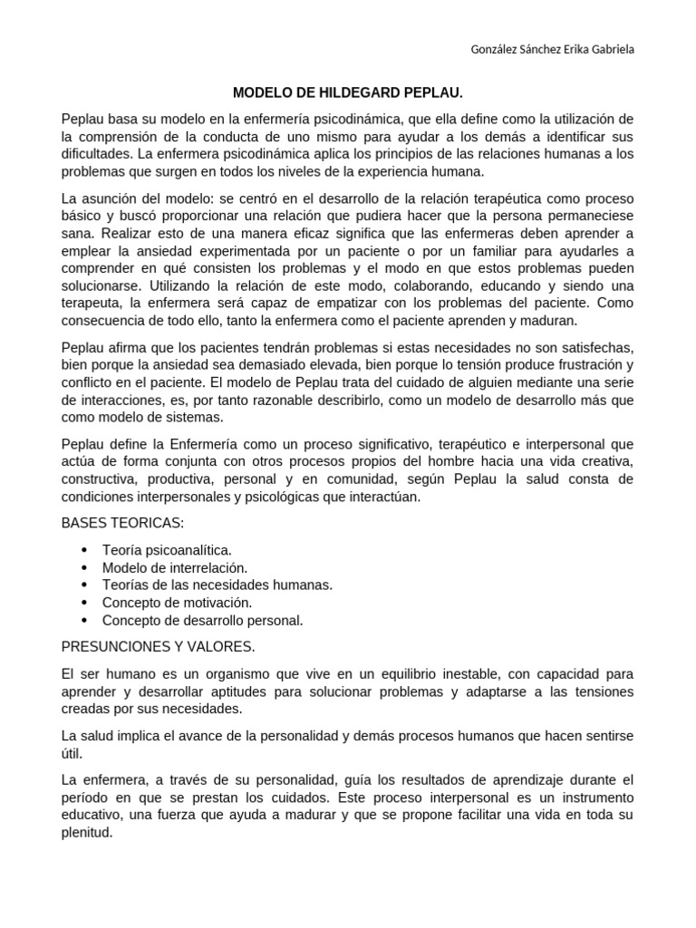 Modelo de Hildegard Peplau | PDF | Enfermería | Aprendizaje