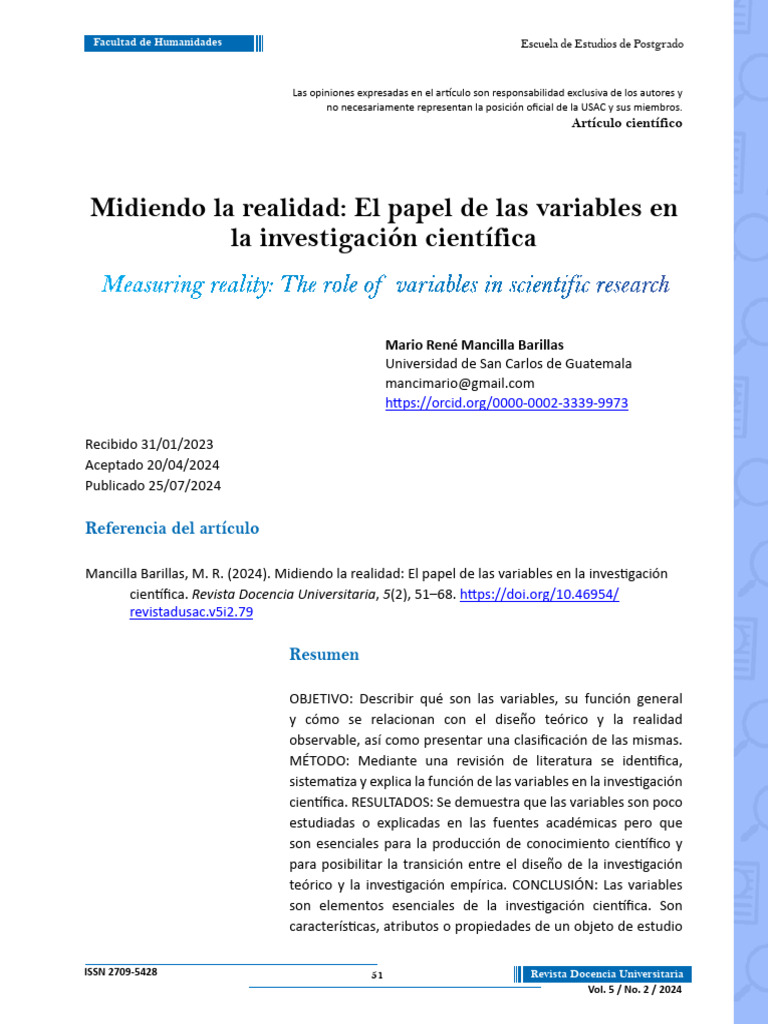 Las Variables en La Investigación Científica | PDF | Teoría | Medición