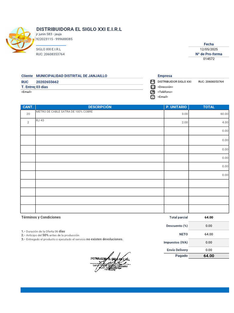 FORMATO Proforma Janjaillo | PDF | Marketing | Business