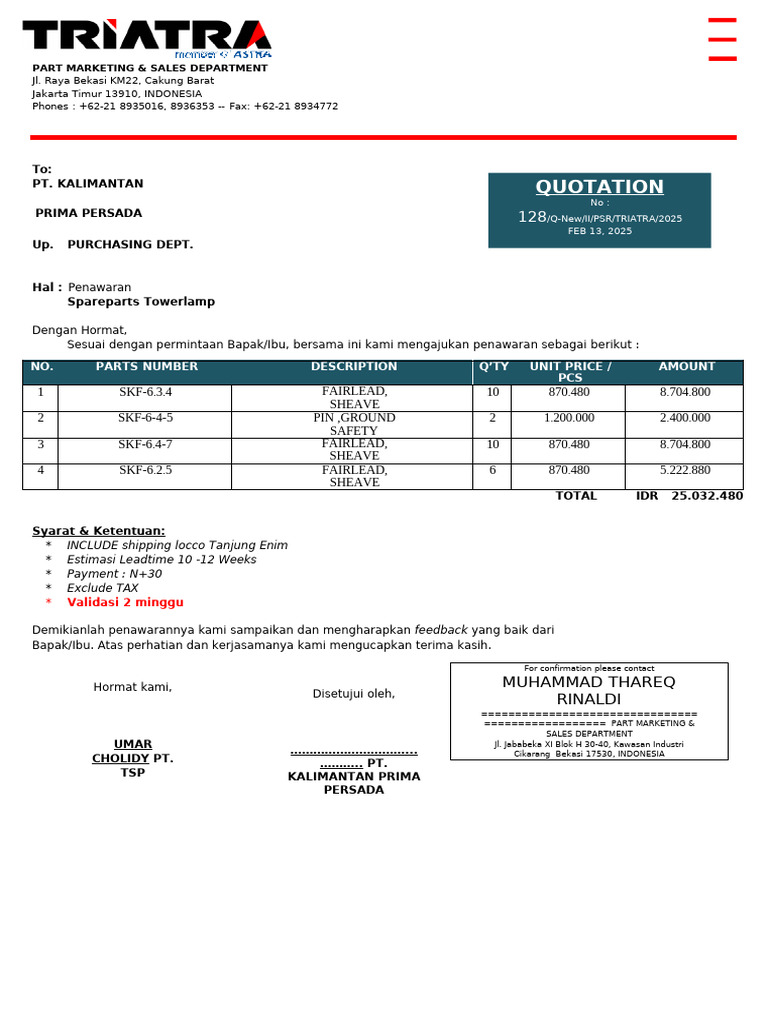 128.Q-New - II.PSR - TRIATRA.2025 FEB 13, 2025 Parts Towerlamp | PDF