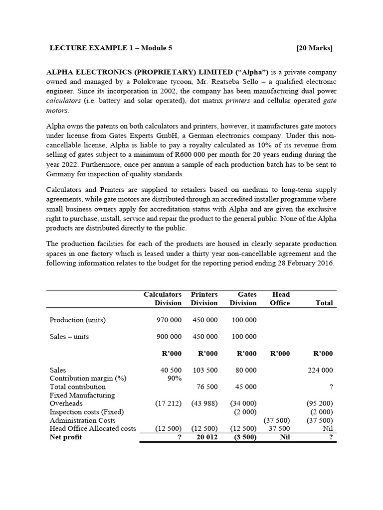 Lecture Examples 1 - Alpha Electronics (Pty) LTD | PDF | Royalty Payment | License