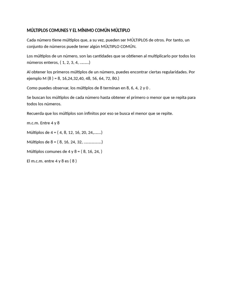 Múltiplos Comunes y Mínimo Común Múltiplo | PDF