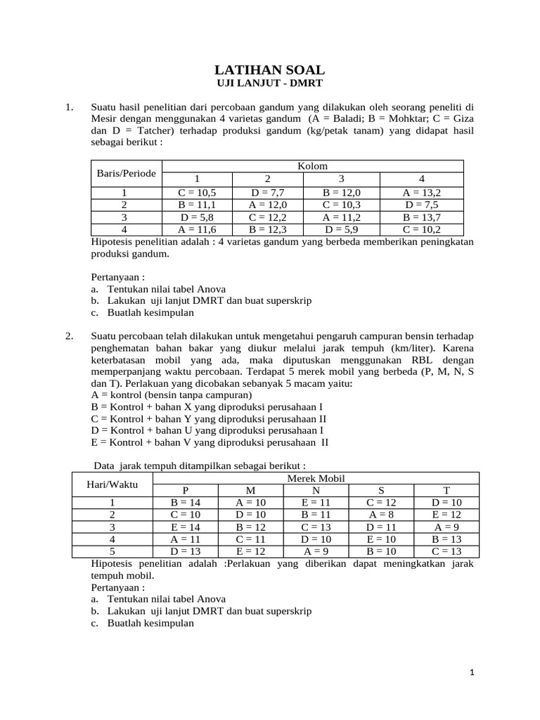 Latihan Soal DMRT (RAL,RAK,RBL)-1 | PDF