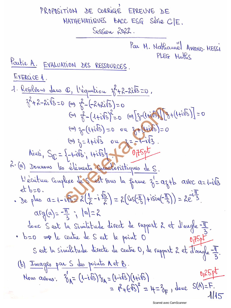Proposition Corrigé Maths Bac C 2022 | PDF