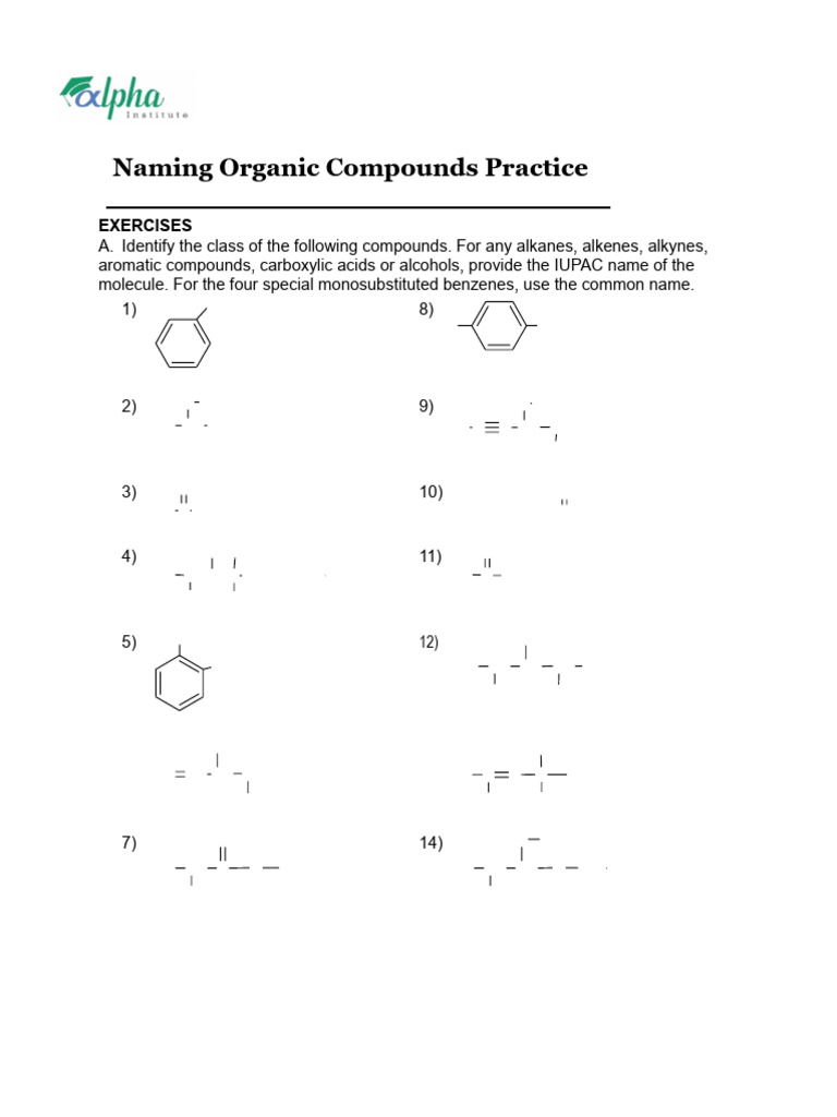 Iupac Nomenclature Worksheet | PDF | Methyl Group | Ether