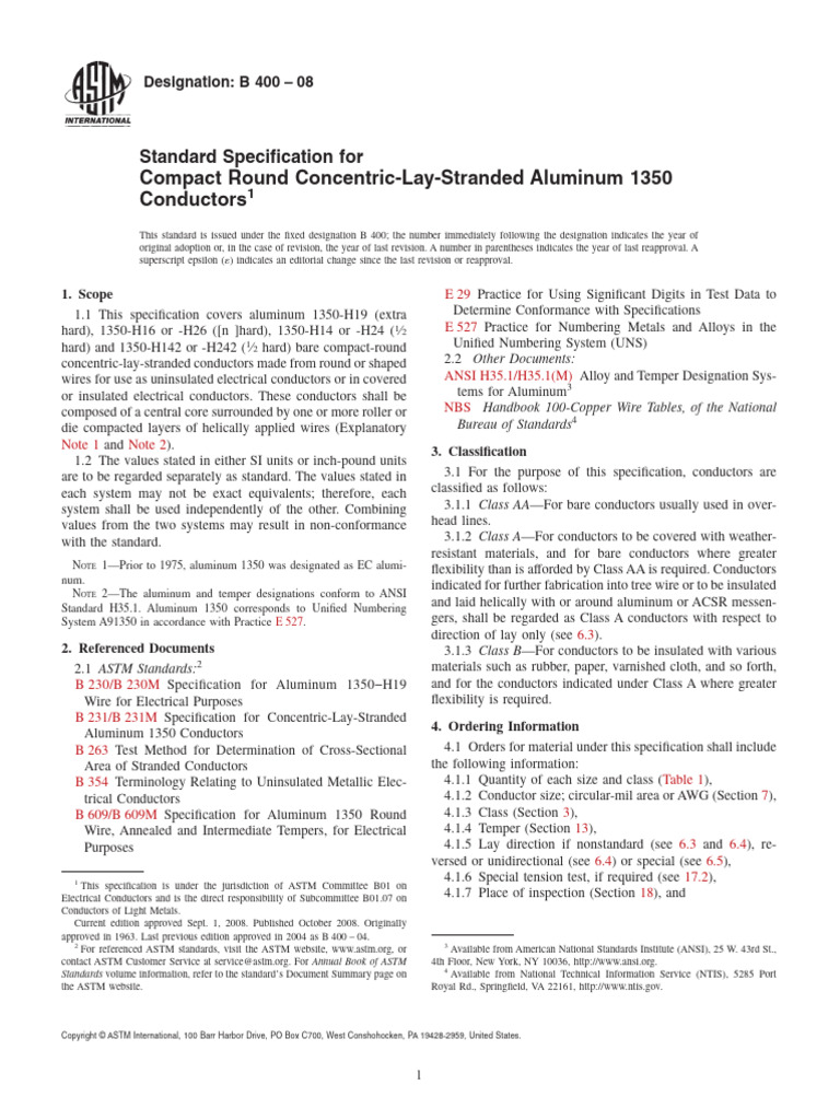 ASTM B400-08 Compact Round Concentric-Lay-Stranded Aluminum 1350 ...