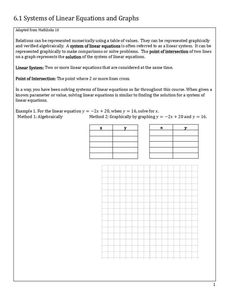 6 - Systems of Linear Equations - Notes Package | PDF | Equations ...