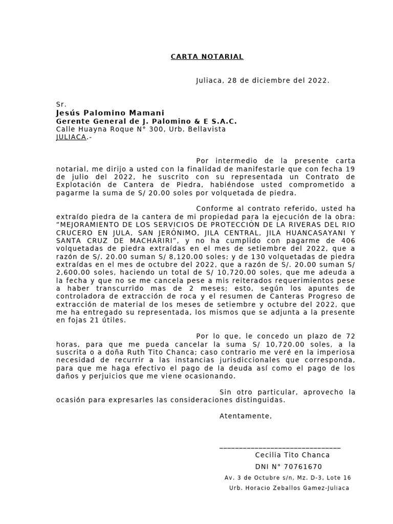 Carta Notarial 2023 | PDF | Derecho Civil (Common Law)