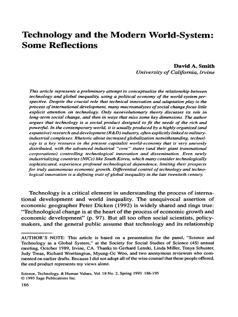 Technology and The Modern World System Reflection | PDF | World Systems ...