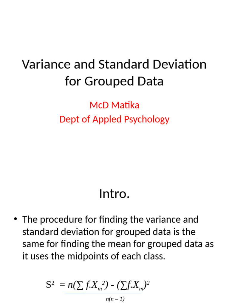 Variance and Standard Deviation For Grouped Data | PDF | Standard ...