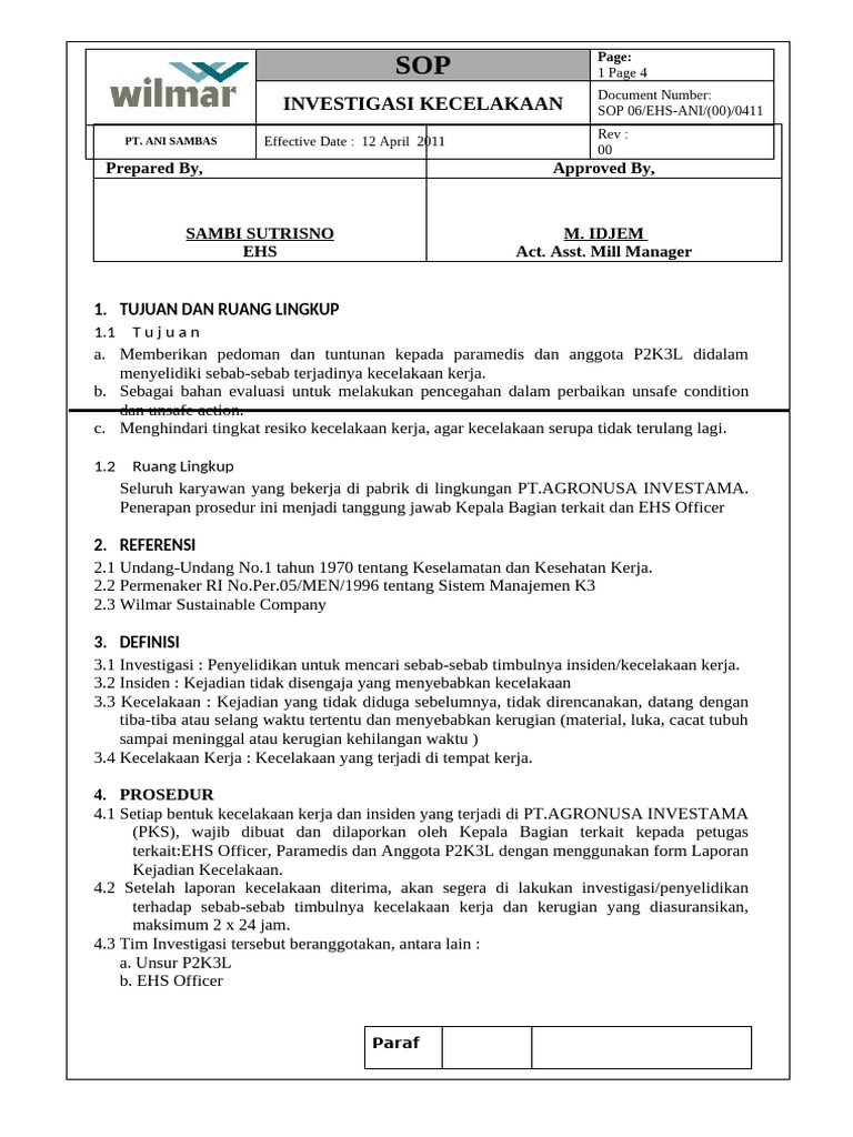 SOP INVESTIGASI KECELAKAAN | PDF