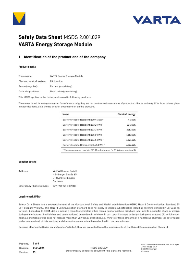 MSDS_29_Energy_Storage_Modules_en_01 | PDF | Rechargeable Battery ...