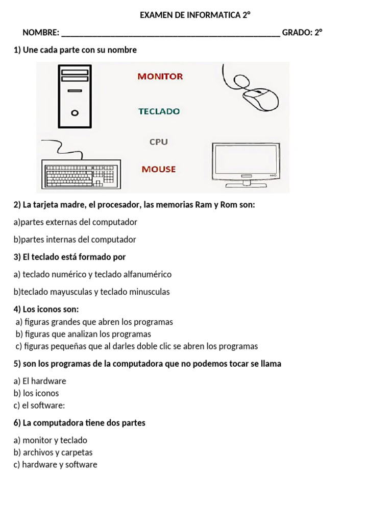 Examen de Informatica 2° | PDF