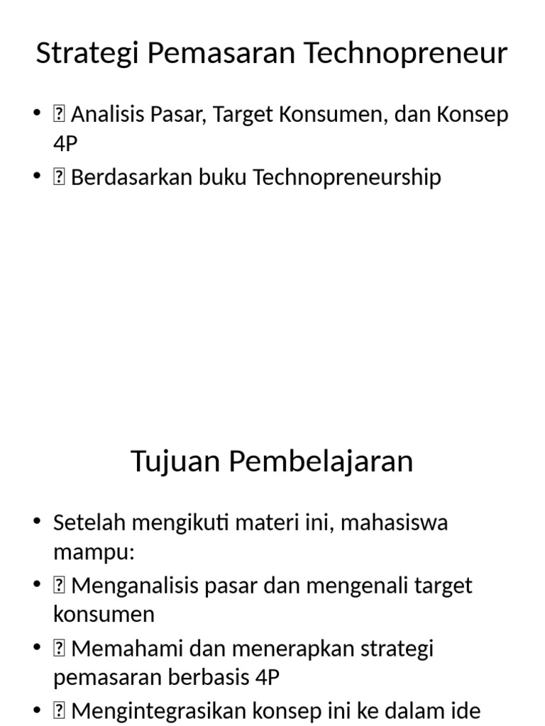 Strategi Pemasaran Technopreneur | PDF