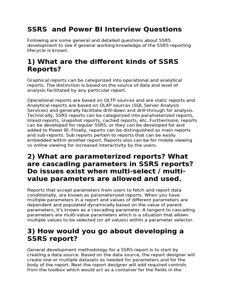 SSRS Interview Questions | PDF | Business Intelligence | Microsoft Excel