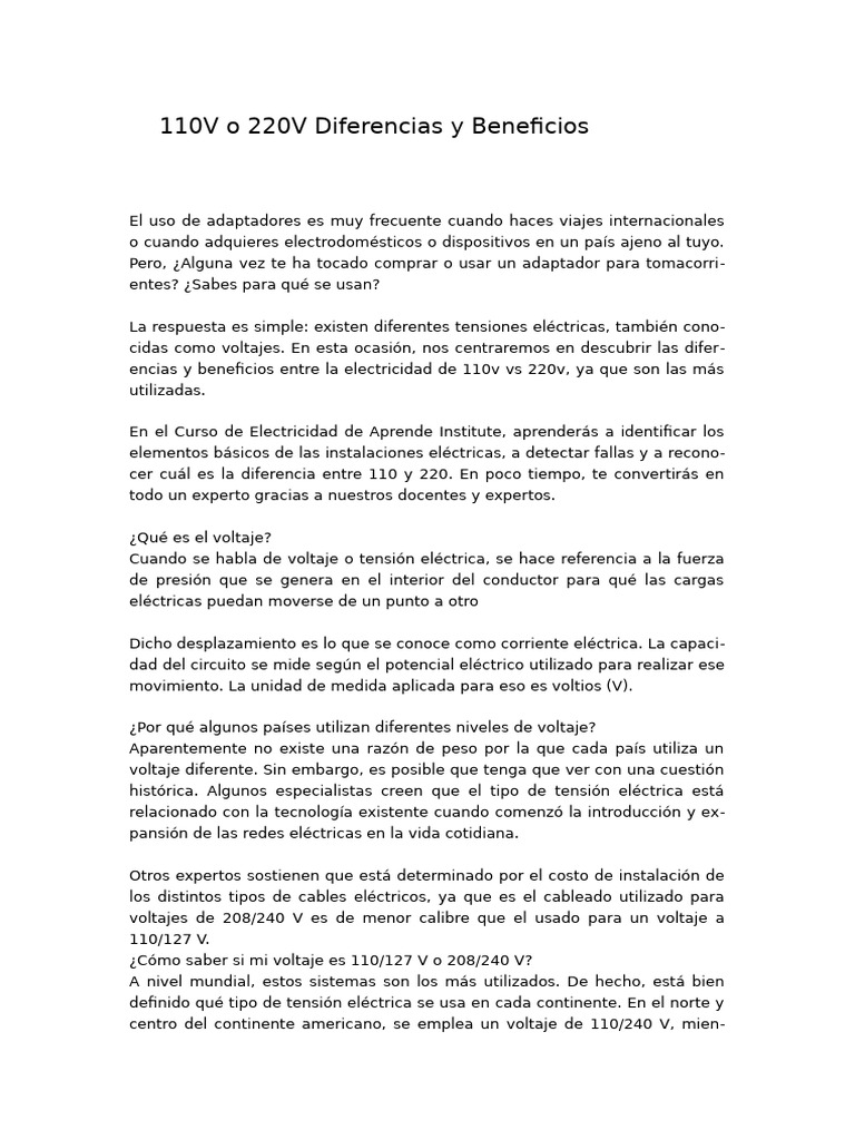Diferencias entre 110V y 220V | PDF | voltaje | Ingenieria Eléctrica