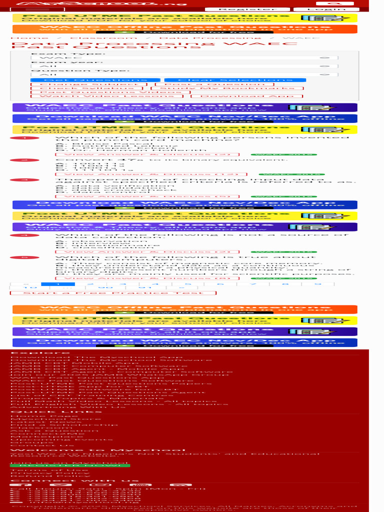 Data Processing WAEC Past Questions - Myschool | PDF | Computing ...