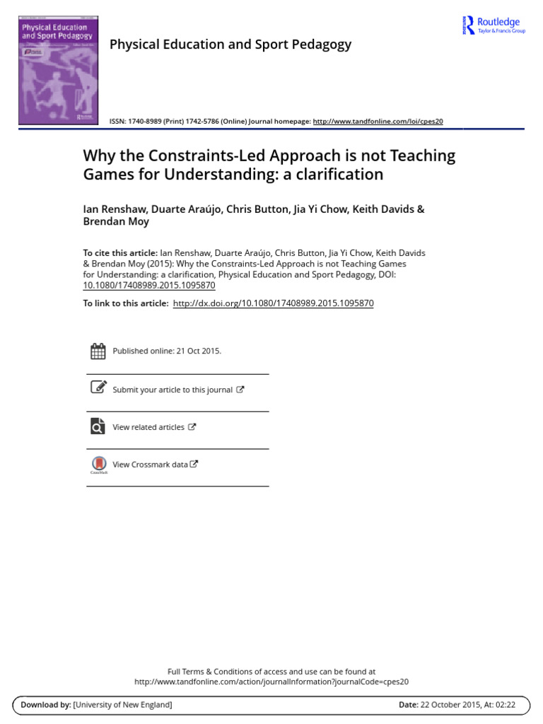 Why the Constraints-Led Approach is Not Teaching Games for ...