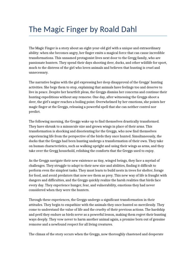 The Magic Finger: A Summary | PDF | Hunting | Psychology