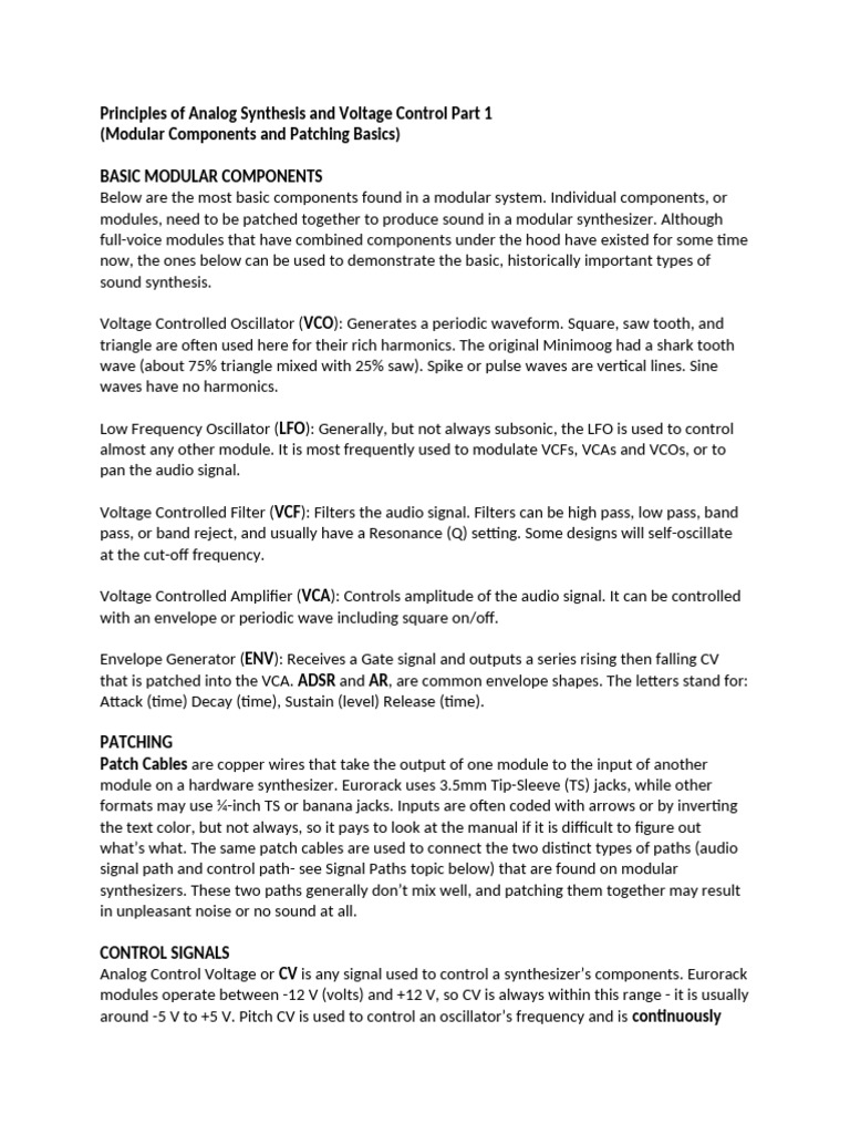 Principles of Analog Synthesis and Voltage Control Part 1 (Modular Components and Patching ...